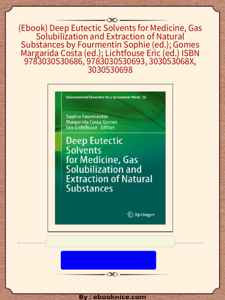PDF (Ebook) Deep Eutectic Solvents for Medicine, Gas Solubilization and ... PDF (Ebook) Deep Eutectic Solvents for Medicine, Gas Solubilization and ...