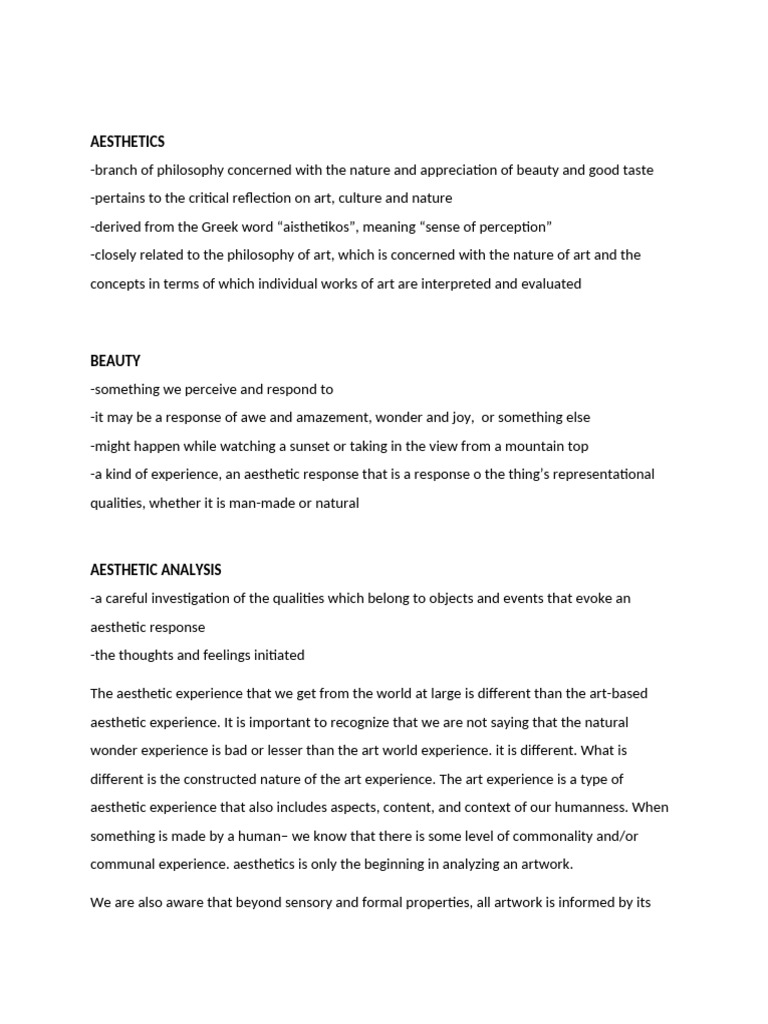 Week 1. Aesthetics 2023-2024 | PDF | Aesthetics | Experience