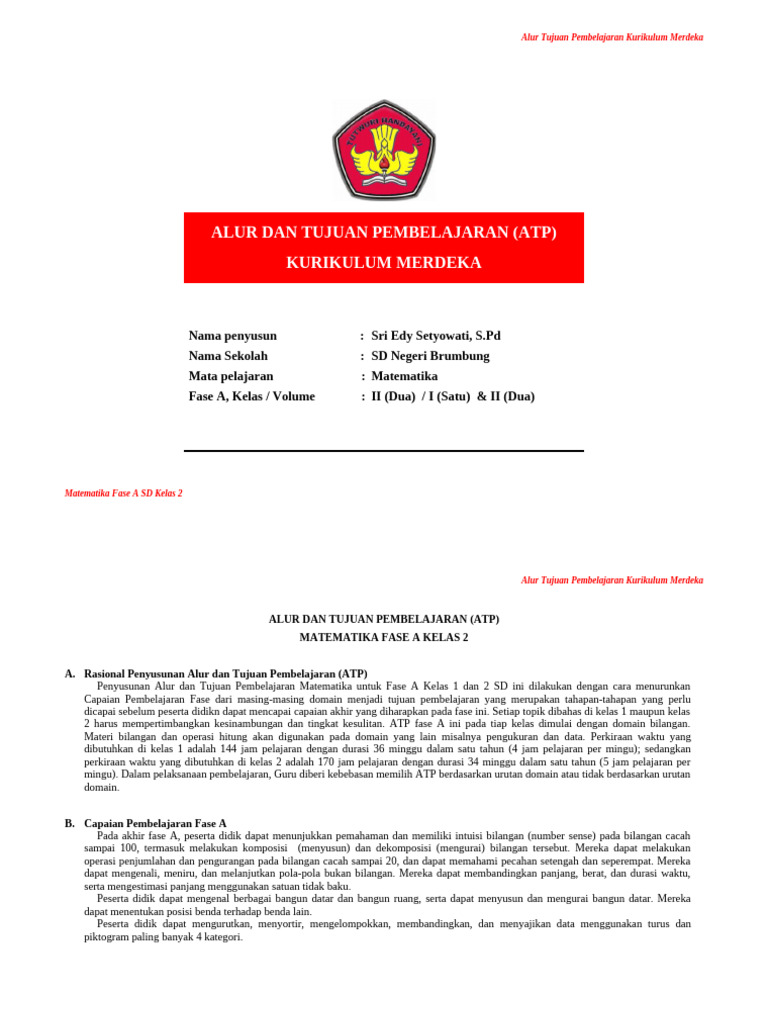 Atp Matematika Kelas 2 | PDF