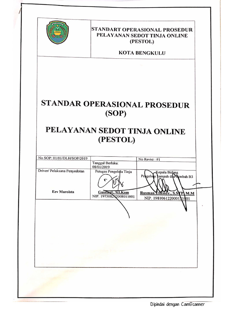 SOP Pelayanan Sedot Tinja Belum Di Cap | PDF