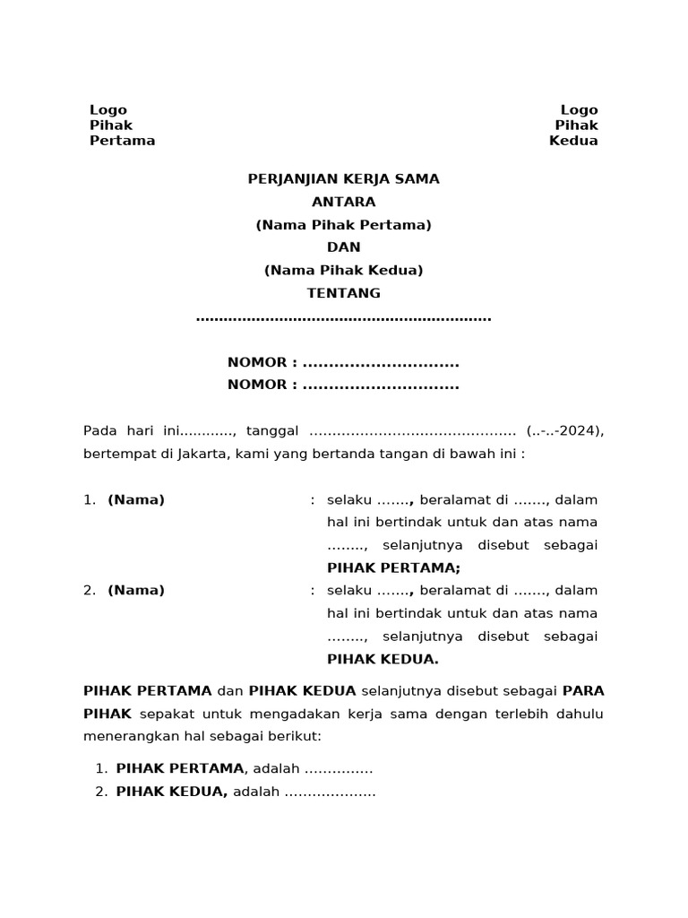 Contoh Draft Perjanjian Kerja Sama | PDF