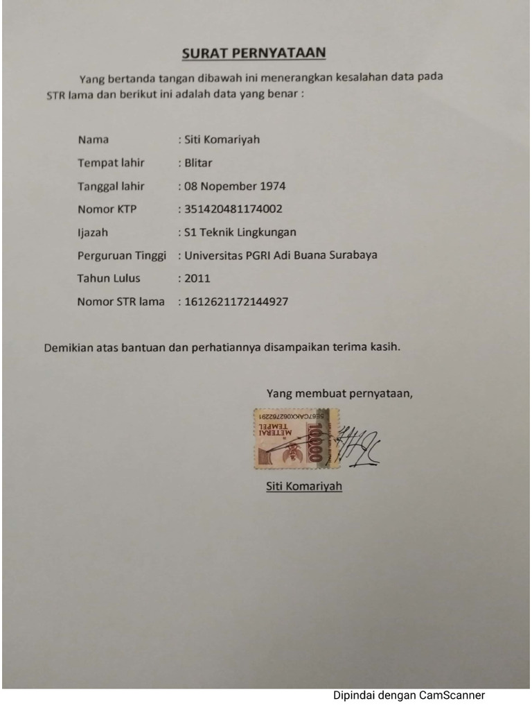 Dokumen STR Sitikomariyah | PDF