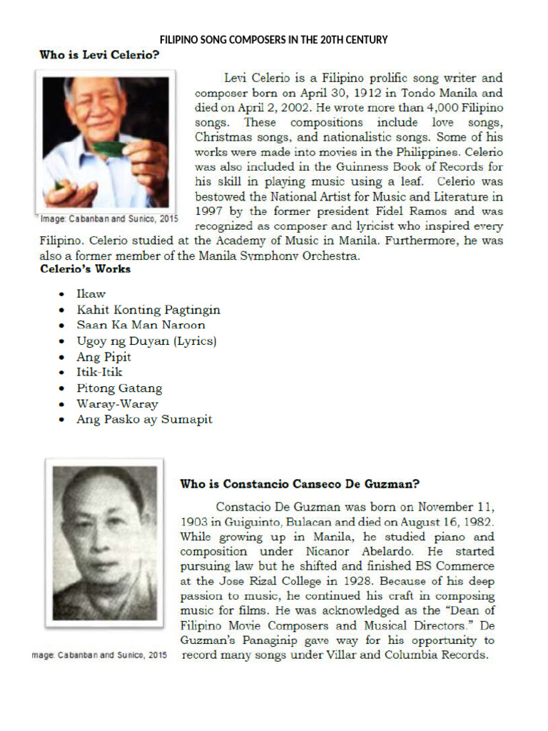 20th Century Filipino Song Composers | PDF | Philippines
