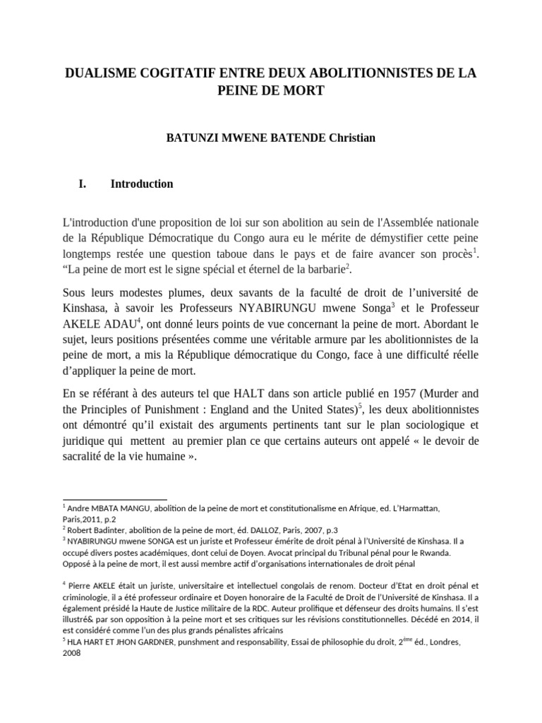 Dualisme abolitionniste en RDC : Songa vs Akele | PDF | Peine capitale ...