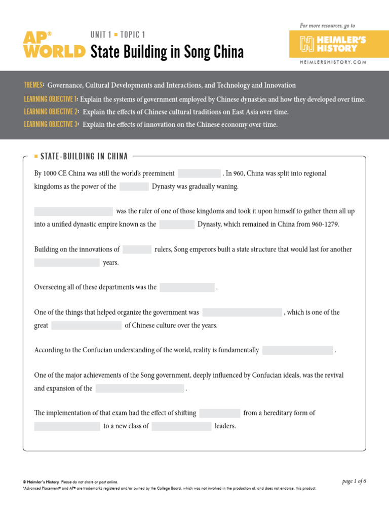 Noteguide Answer Key AP World Unit 1 Topic 1 | PDF | China | World Politics