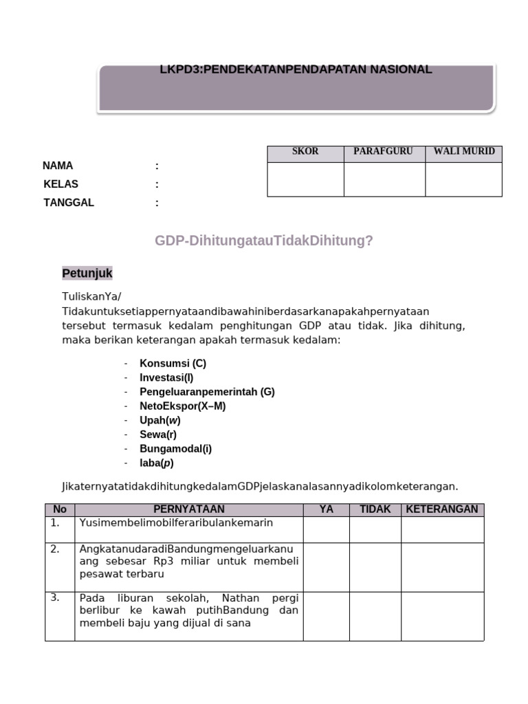 Lkpd Pendapatan Nasional 1 | PDF