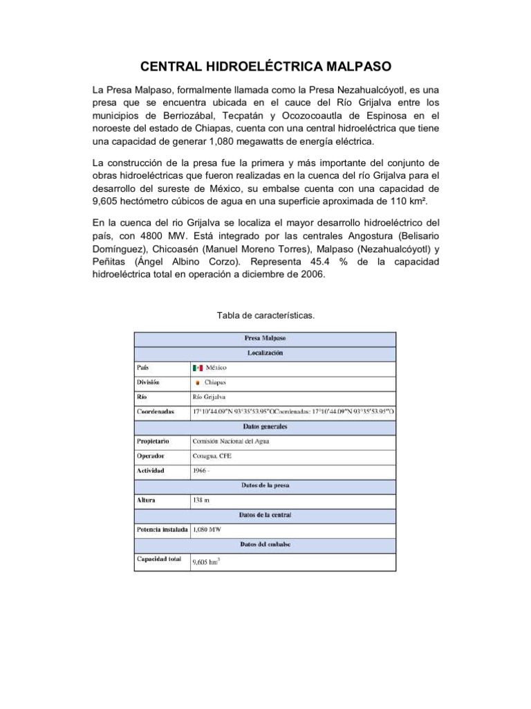 Central Hidroeléctrica Malpaso | PDF