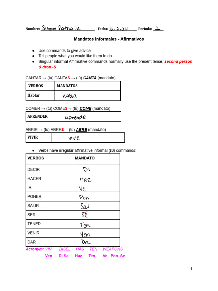 Mandatos Informales Afirmativos (NOTAS) | PDF | Semantic Units ...