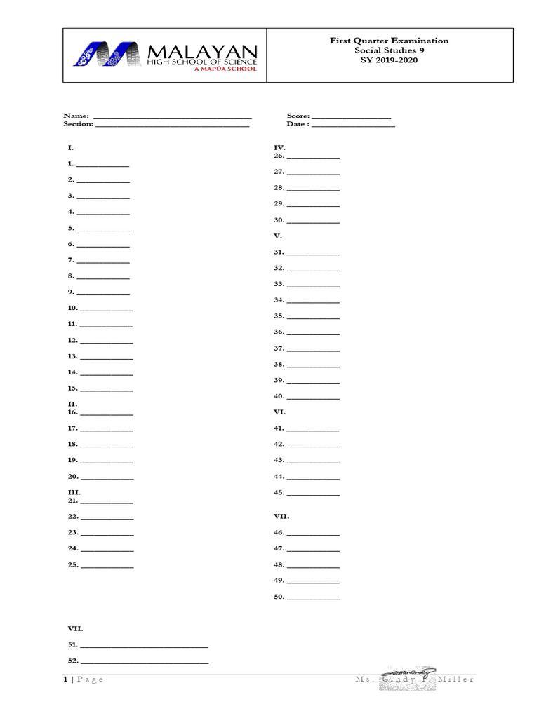 Q1 G9 Economics Answer Sheet | PDF