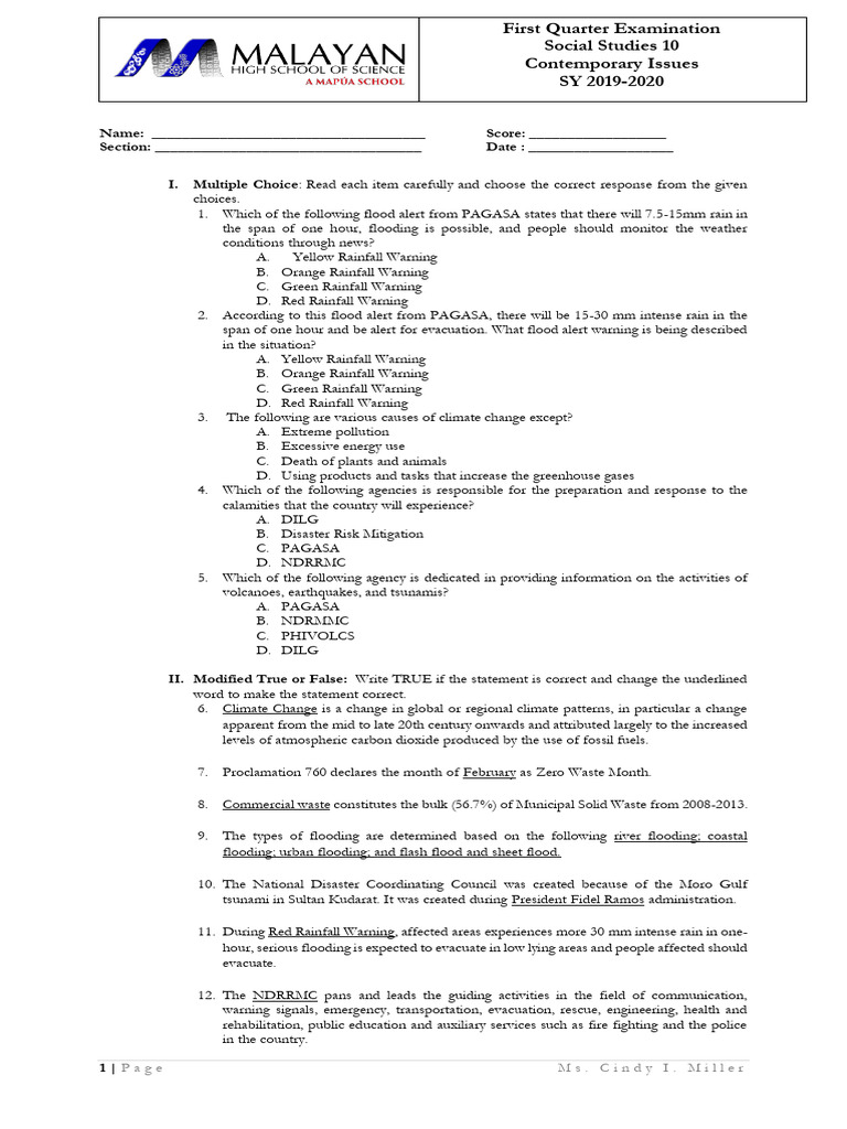 Q1 G10 Contemporary Issues | PDF | Flood | Climate Change