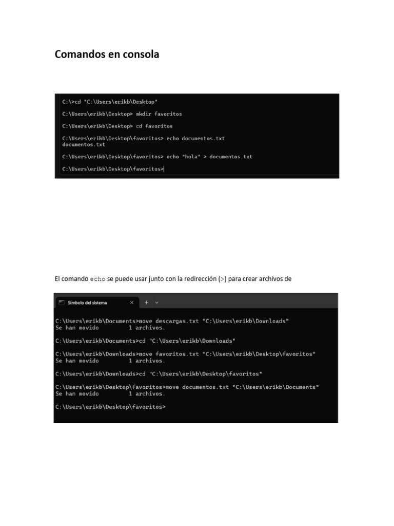 Comandos de consola: mkdir y echo | PDF
