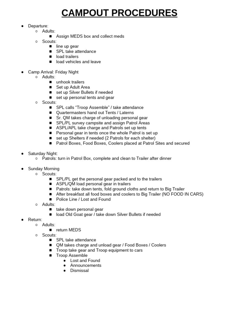 GUIDE - Campout Procedures | PDF