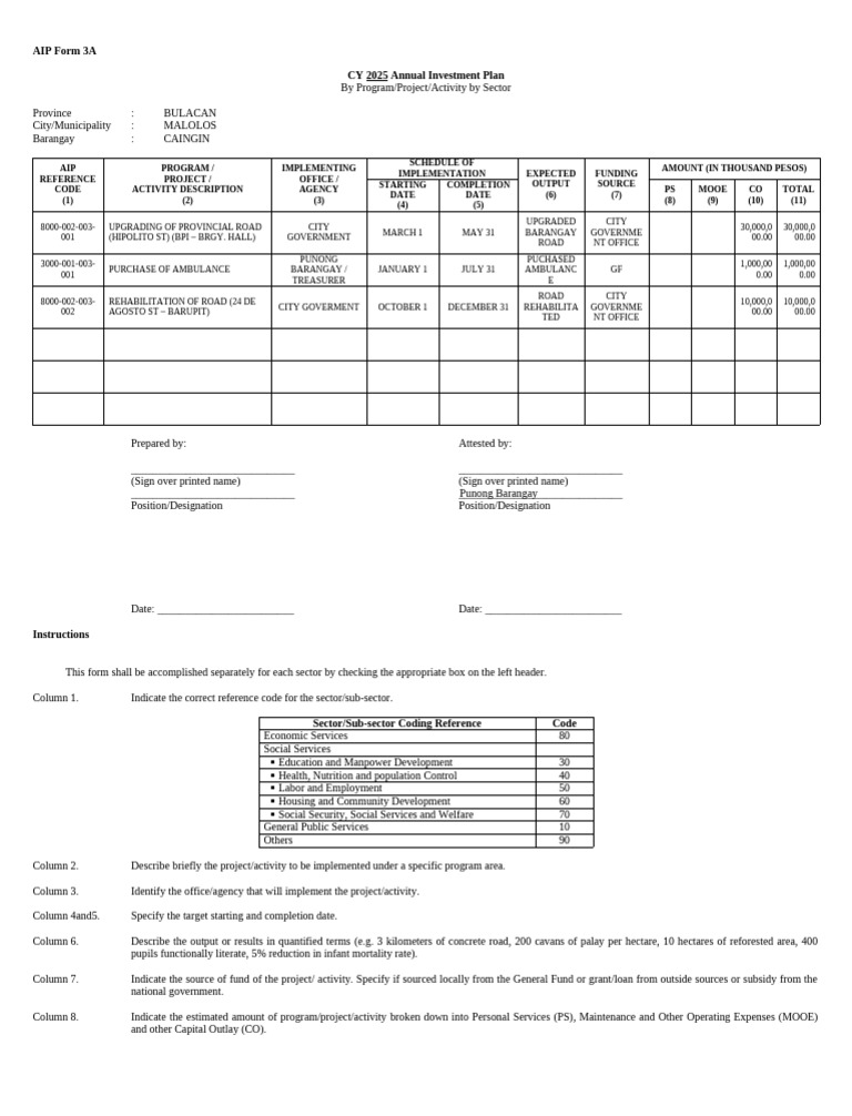 AIP Form FOR 3 BIGGEST PRJECT OF BARANGAY | PDF | Economies