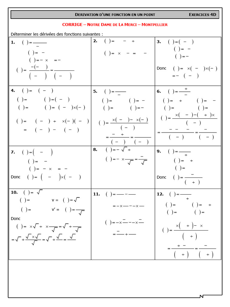 Derivees en Vrac Corriges D Exercices | PDF