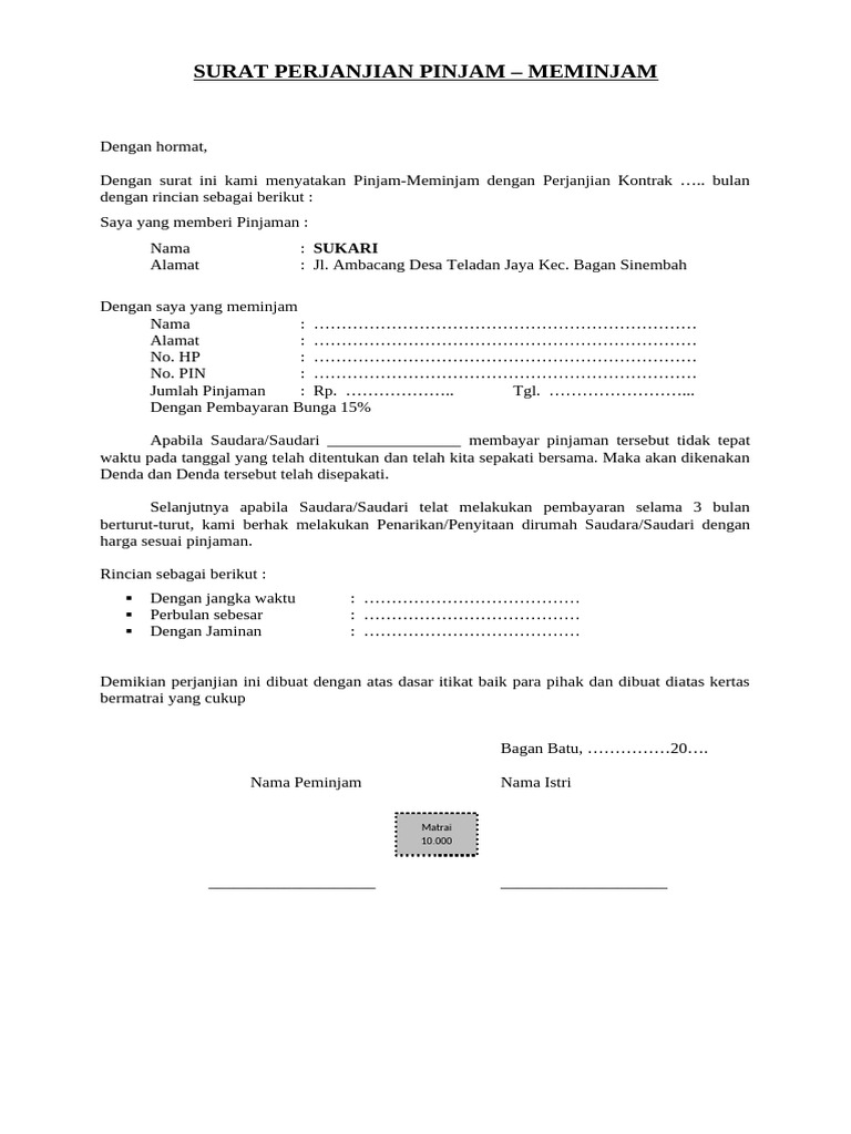 SURAT PERJANJIAN PINJAM__________kosong | PDF