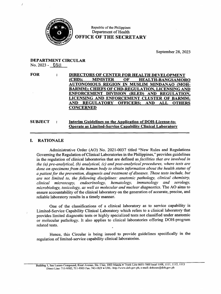 (2023) DC 2023-0511 Interim Guidelines DOH LTO As Limited Service ...
