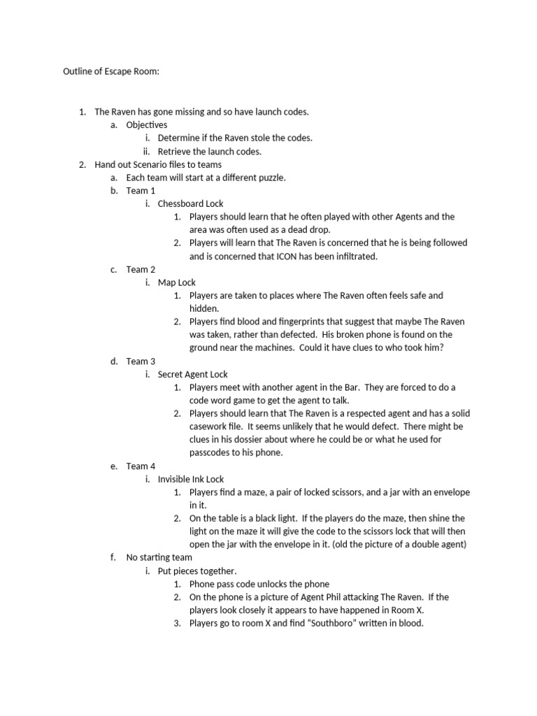 Outline of Escape Room Story | PDF