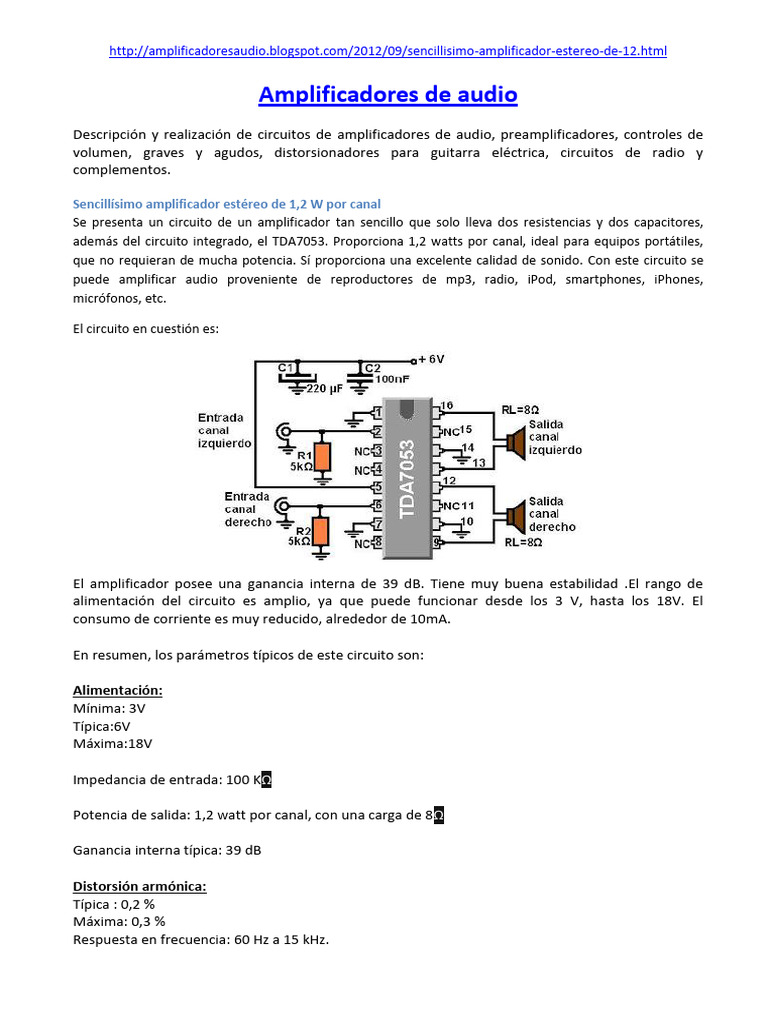Amplificador Estéreo 1.2W TDA7053 | PDF