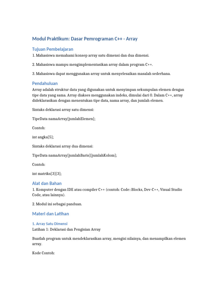 Modul Praktikum Dasar Pemrograman CPP Array | PDF