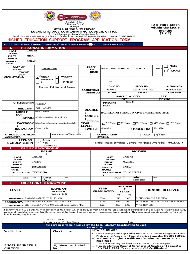 Higher Education Support Program Form | PDF