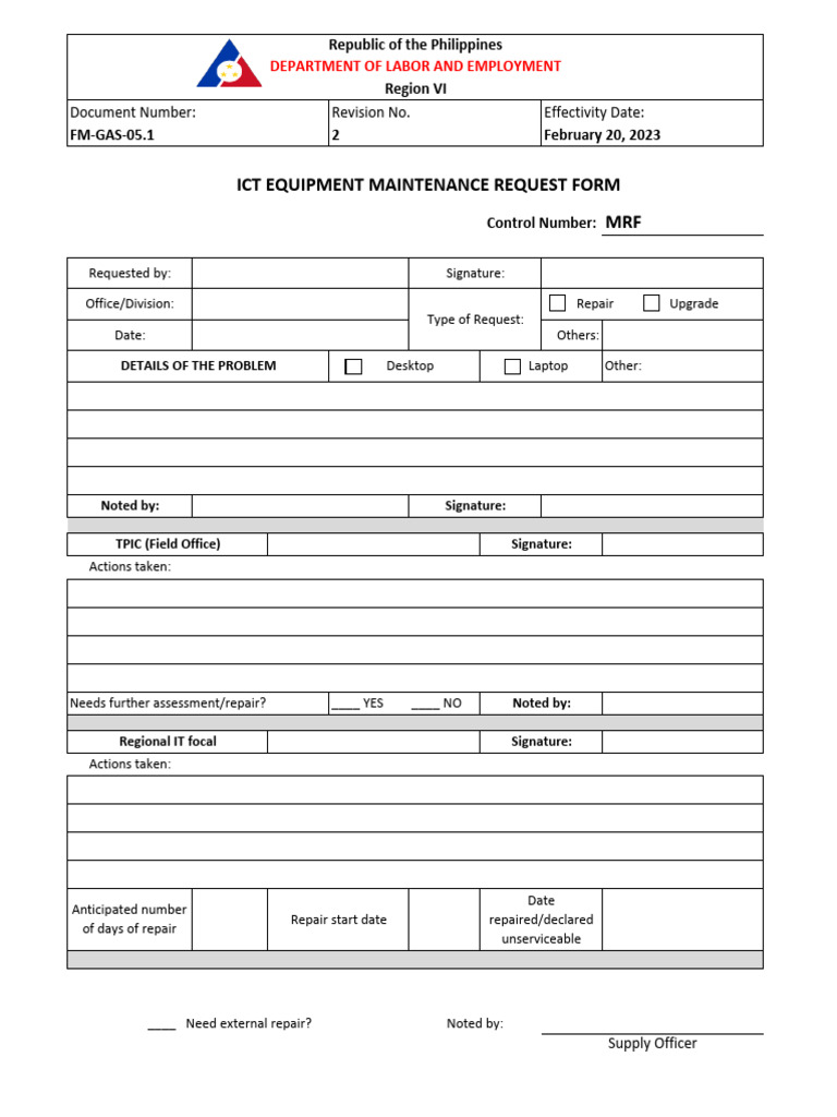 ICT Equipment Maintenance Request Form | PDF | Business