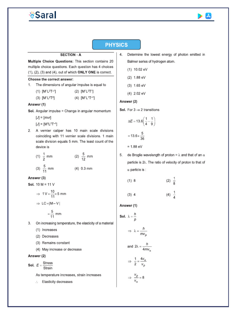 JEE Main 2024 Physics Question Papers With Answer Key 1 Feb PDF | PDF