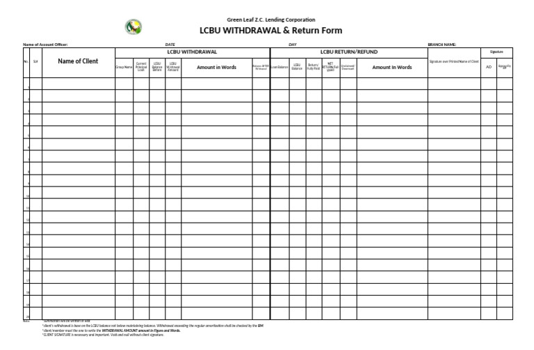 Lcbu Withdrawal & Refund Form | PDF | Personal Finance | Financial Services