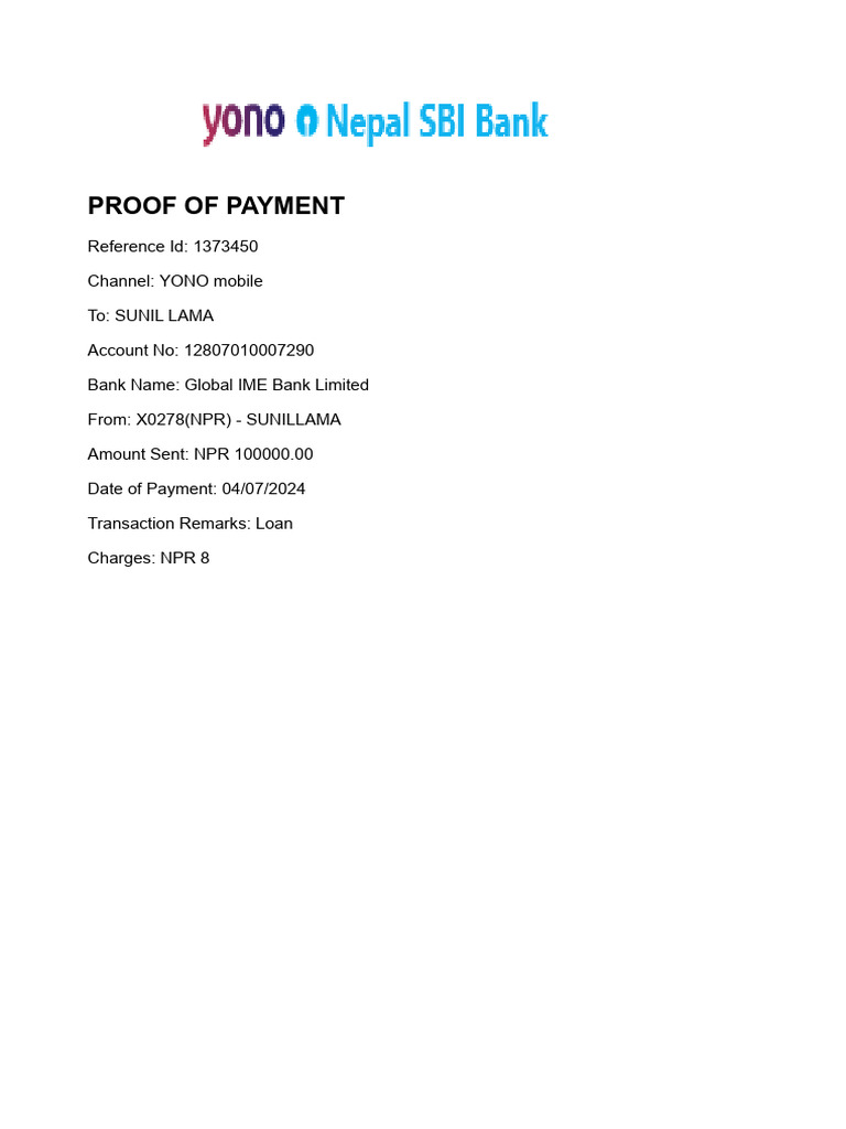 SBI Proof of Payment 2 | PDF