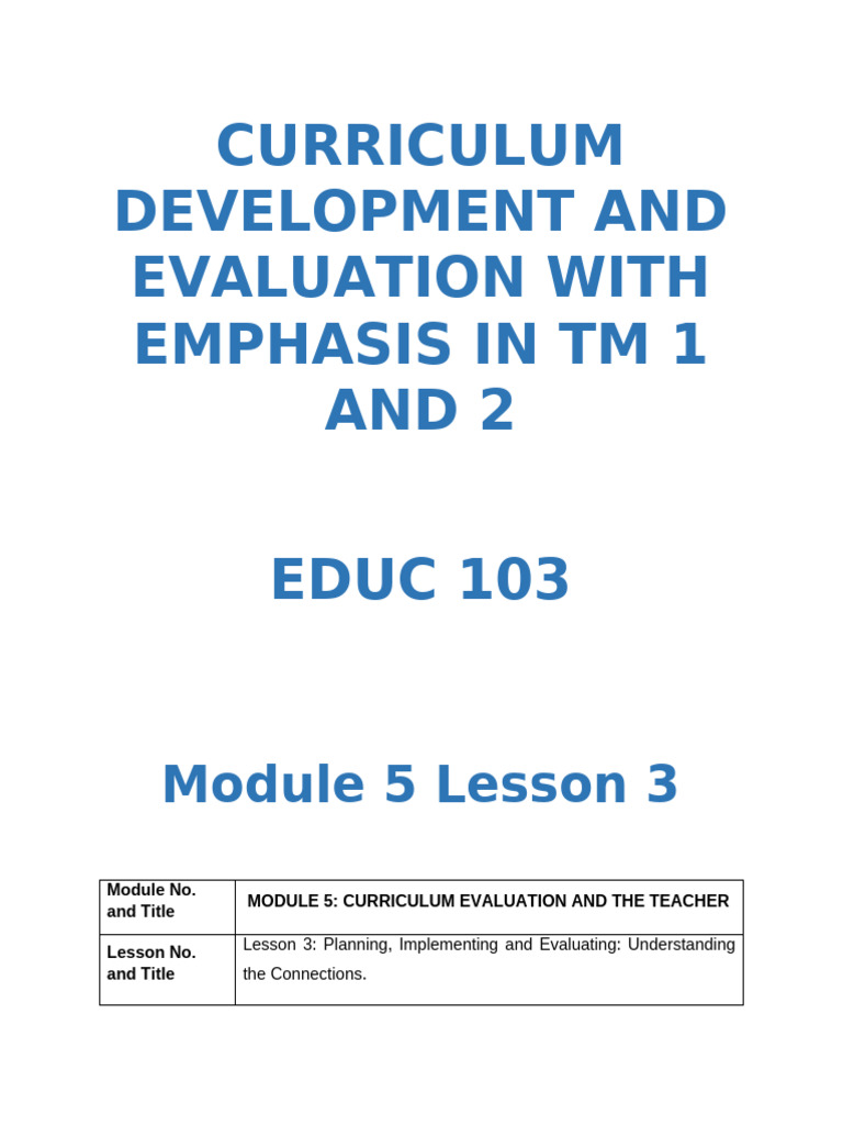 Educ 103 Module 5 Lesson 3 | PDF | Curriculum | Educational Assessment