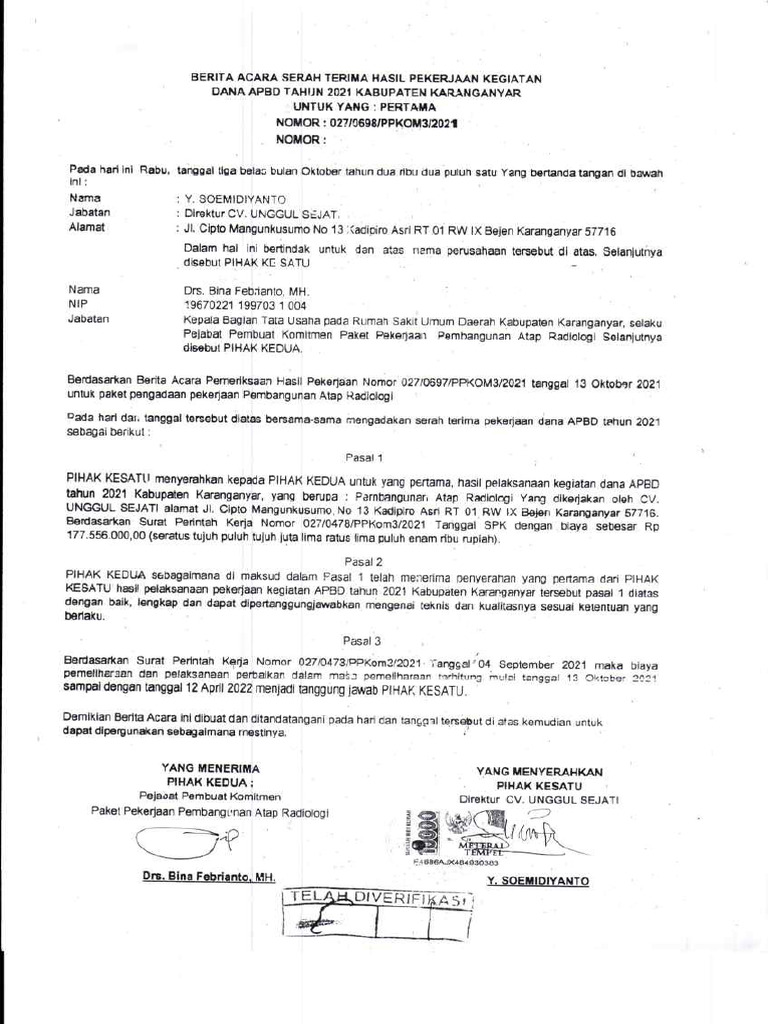 Bast Hasil Pekerjaan | PDF