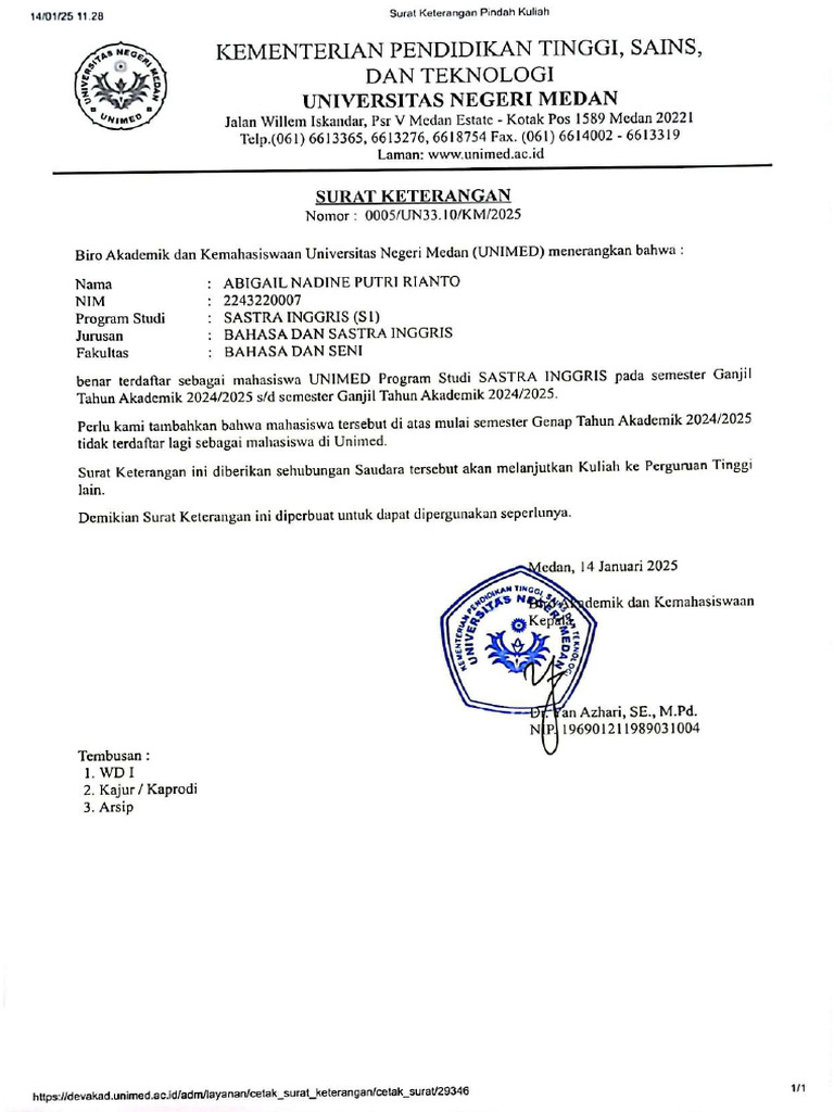 SK Pindah Kuliah | PDF