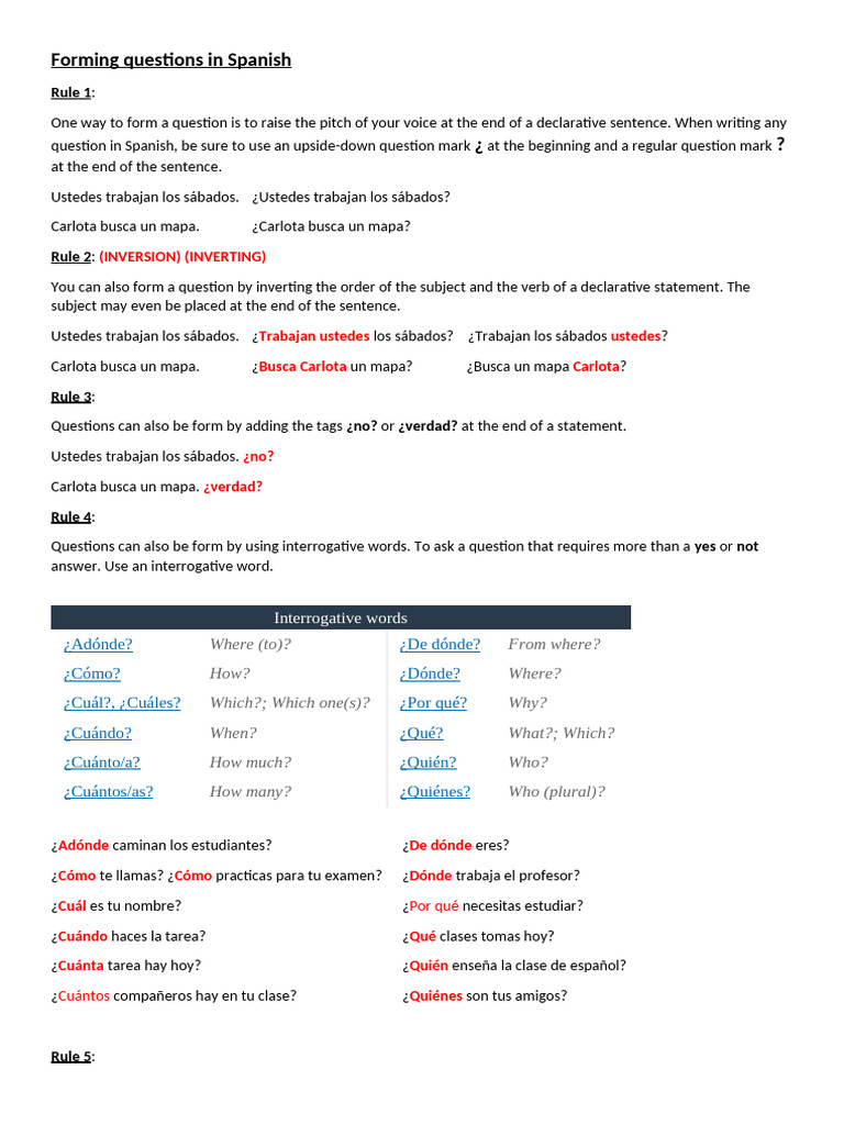 Forming Questions in Spanish | PDF