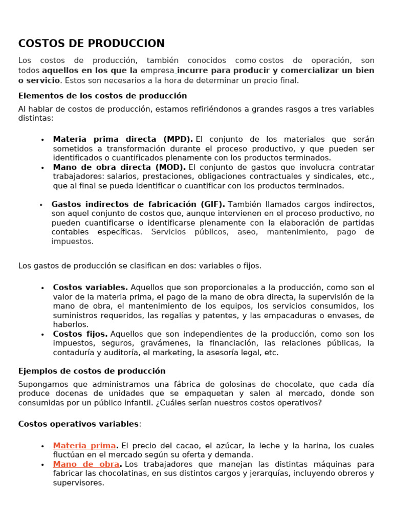 Costos de Producción: Guía Completa | PDF | Panes | Business