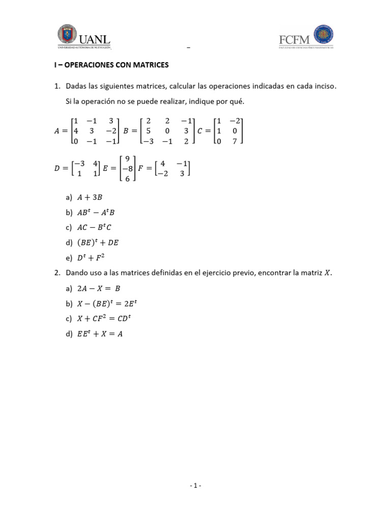 Problemario de Topicos de Algebra | PDF | Logaritmo | Determinante