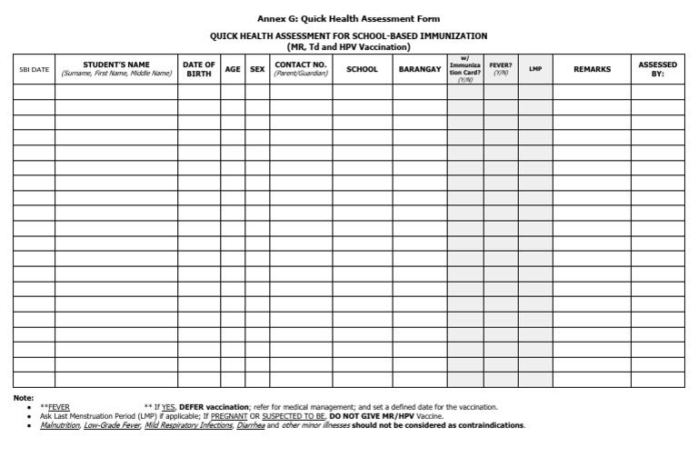 SBI Form - QUICK HEALTH ASSESSMENT FORM | PDF