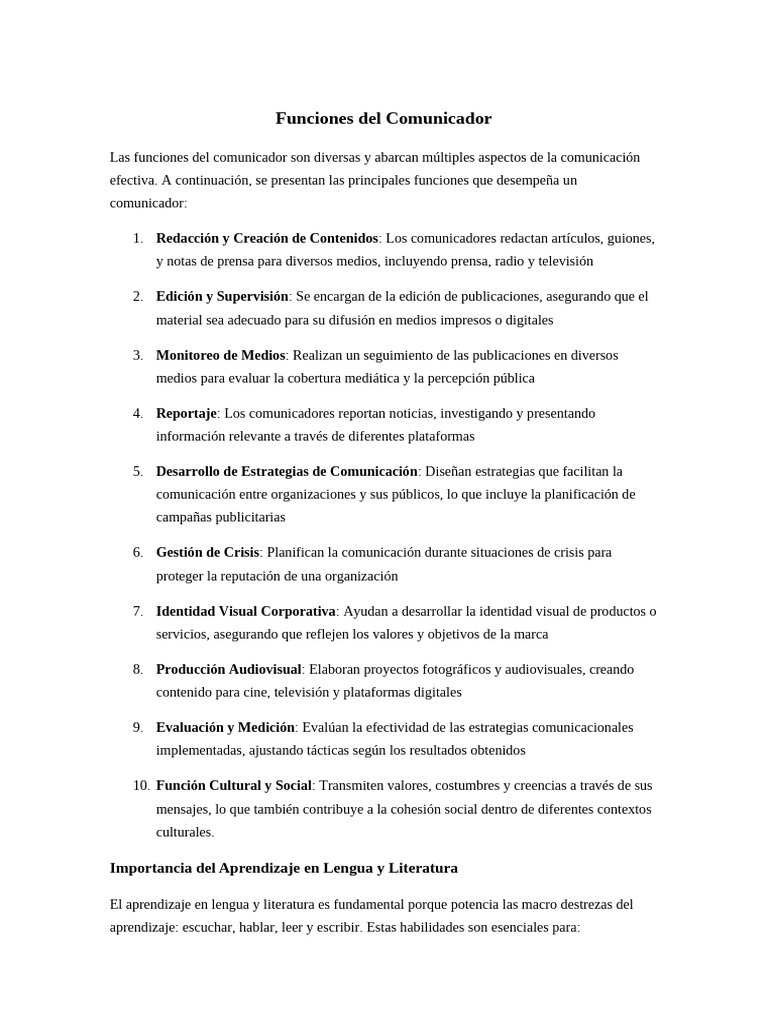 Funciones Del Comunicador | PDF | Comunicación | Palabra
