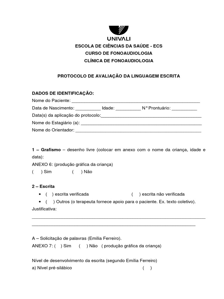 Protocolo de Linguagem Escrita | PDF | Escrita | Linguística