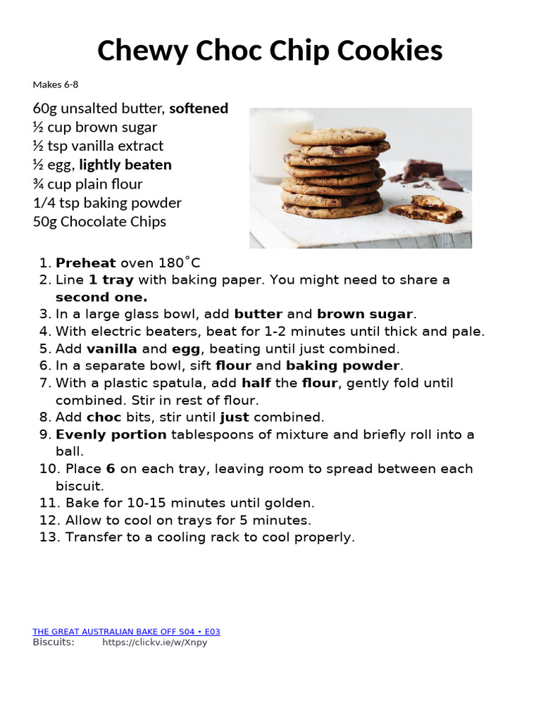 Chewy Choc Chip Cookie Recipe | PDF