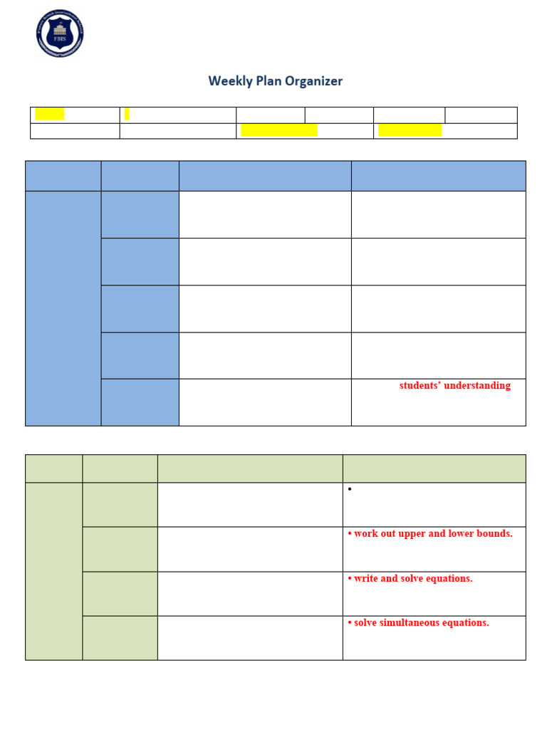 Grade 8 - Term1 - Week 4 Plan - 29 Sep-3 Oct. 2024 | PDF