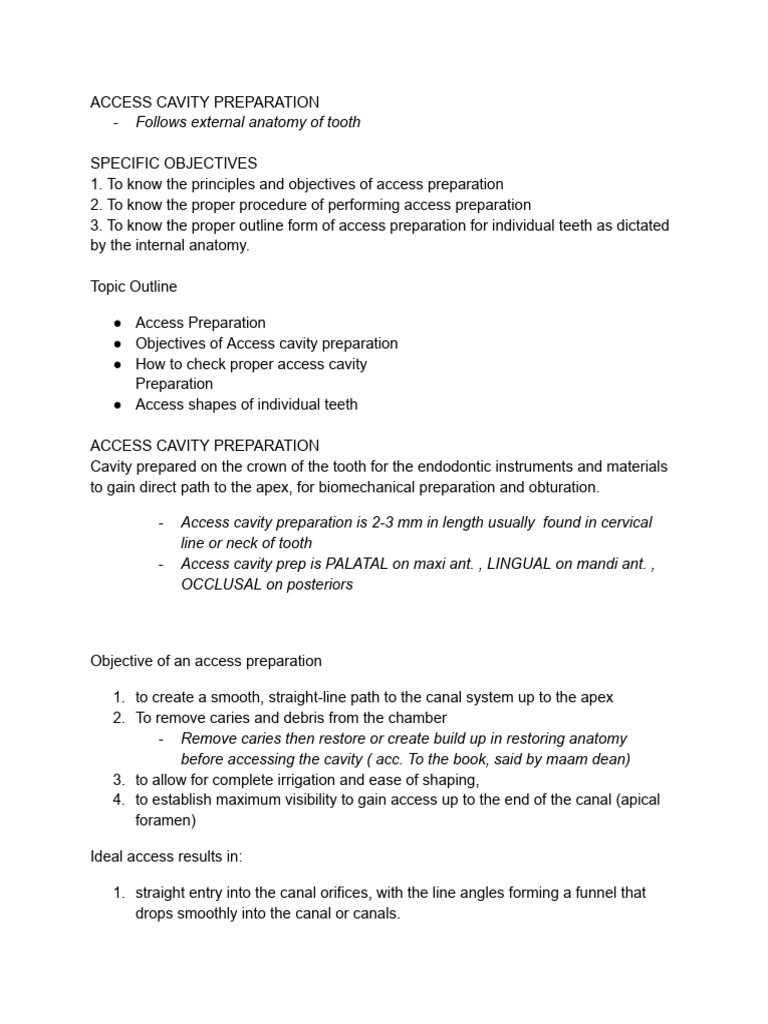 Access Cavity Preparation Guide | PDF | Dentistry Branches | Tooth