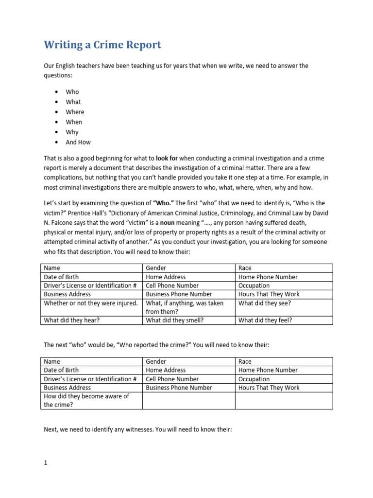 How To Write A Crime Report | PDF | Burglary | Criminal Law