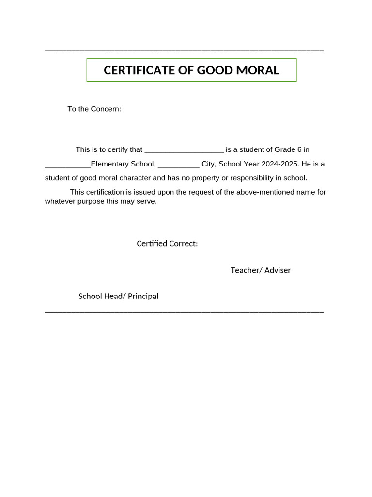Certificate of Good Moral Character | PDF