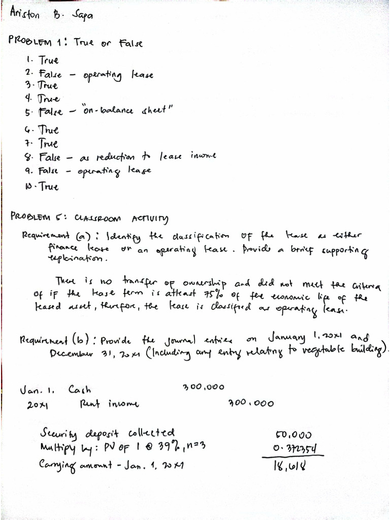 Assignment - Leases Part 2 (Lessor) | PDF