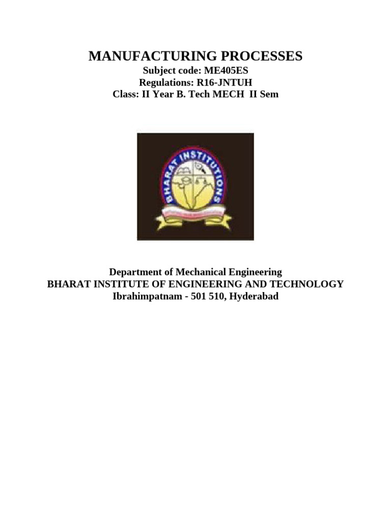 Mech-MANUFACTURING PROCESSES | PDF | Construction | Welding