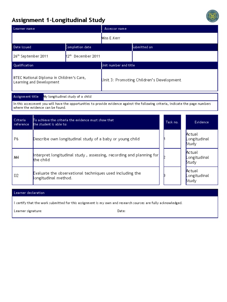 Assignment 1 Brief-Longitudinal Study | Preschool | Child Development
