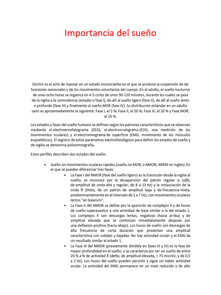 Importancia y fases del sueño humano | PDF | Dormir | Sicología