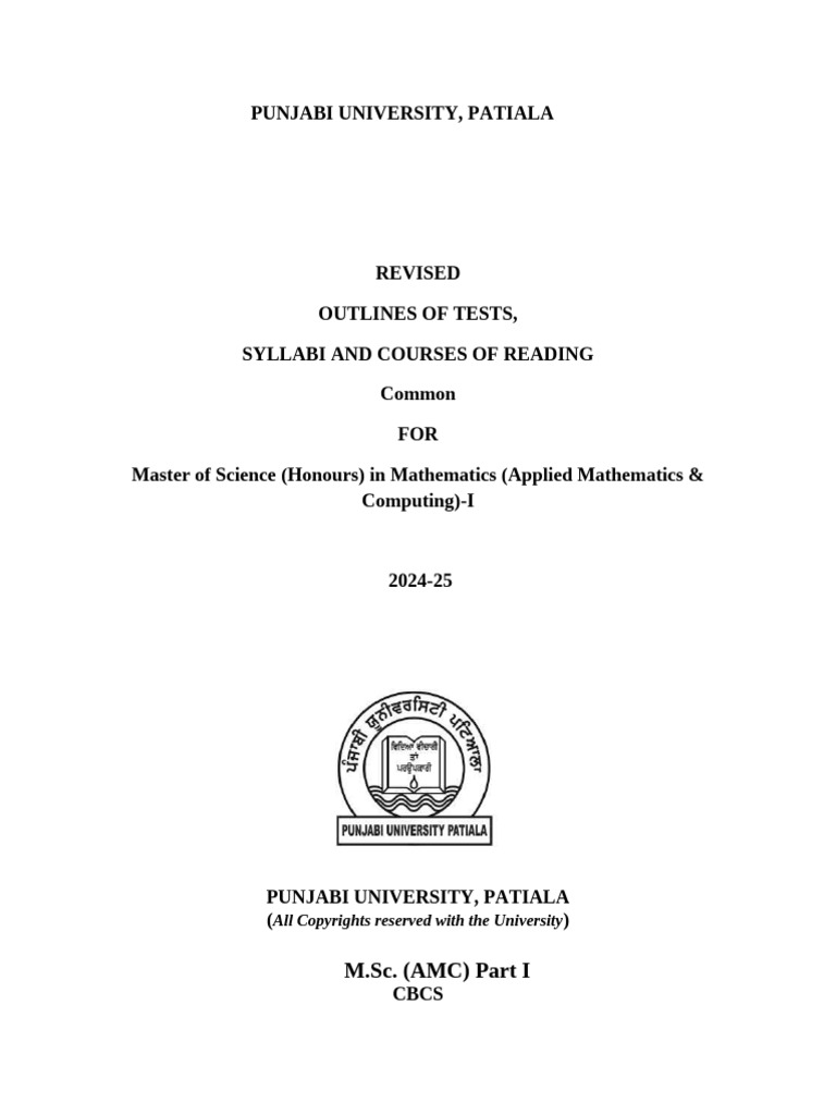 M.Sc. (Honours) in Mathematics (Applied Mathematics & Computing) Part - I (Sem. I & II) | PDF ...