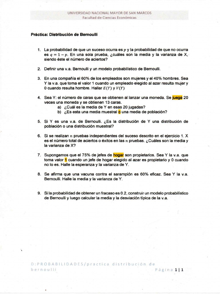 Distribuciones Bernoulli y Binomial y Practicas | PDF