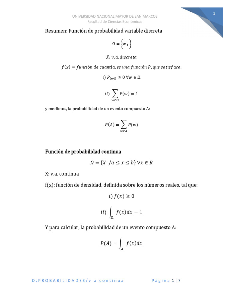 Ejercicios - Variable Aleatoria Continua | PDF | Teoría de probabilidad | Función de densidad de ...