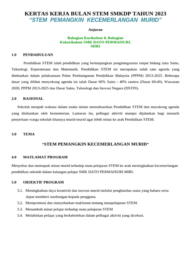 Kertas Kerja PBL STEM 2023 | PDF